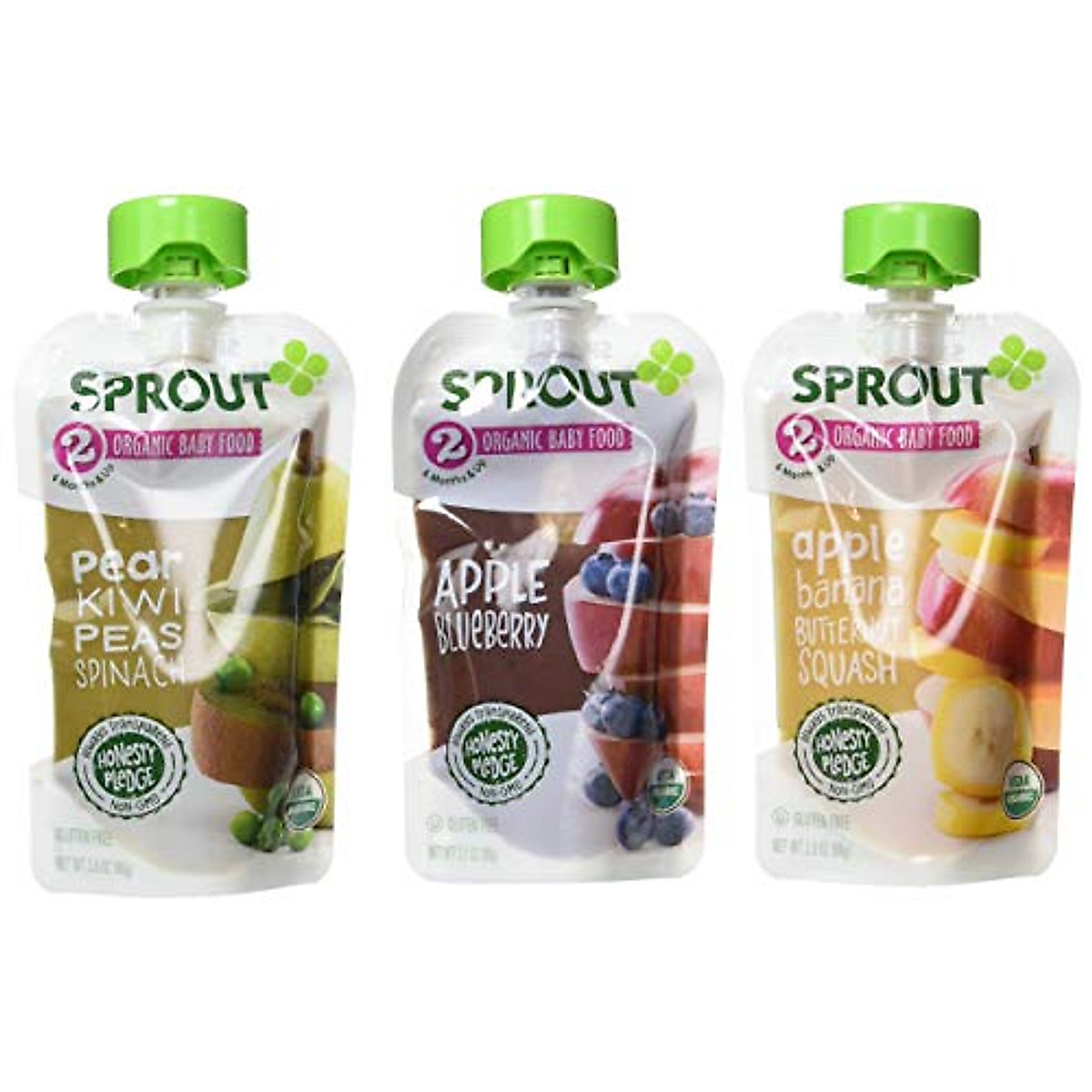 Sprout Organic Baby Food, Stage 2 Pouches, 6 Flavor Fruit & Veggie Variety Pack, 3.5 Oz Purees (Pack of 12)