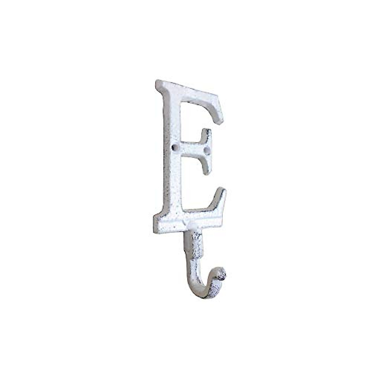Hampton Nautical Whitewashed Cast Iron Letter E Alphabet Wall Hook 6" - Vintage Cast Iron - Cast