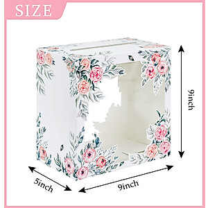 HEIPINIUYE Pink Card Box for Party Floral Gift Card Box Holder Wedding Card Box Money Box Card Box Holder for Wedding Baby Shower Bridal Shower Birthday Party Card Holder Box