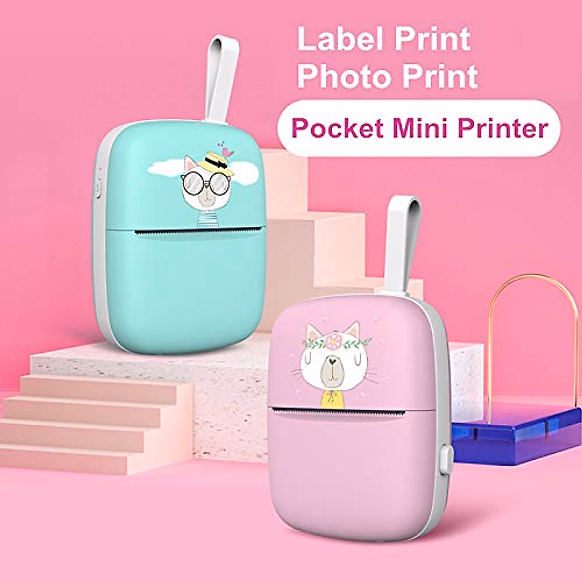 KXDFDC Portable Mini BT Printer Thermal Label Printer for Wrong Question Photo Memo Thermal Printing Student Pocket Printer (Color : E)