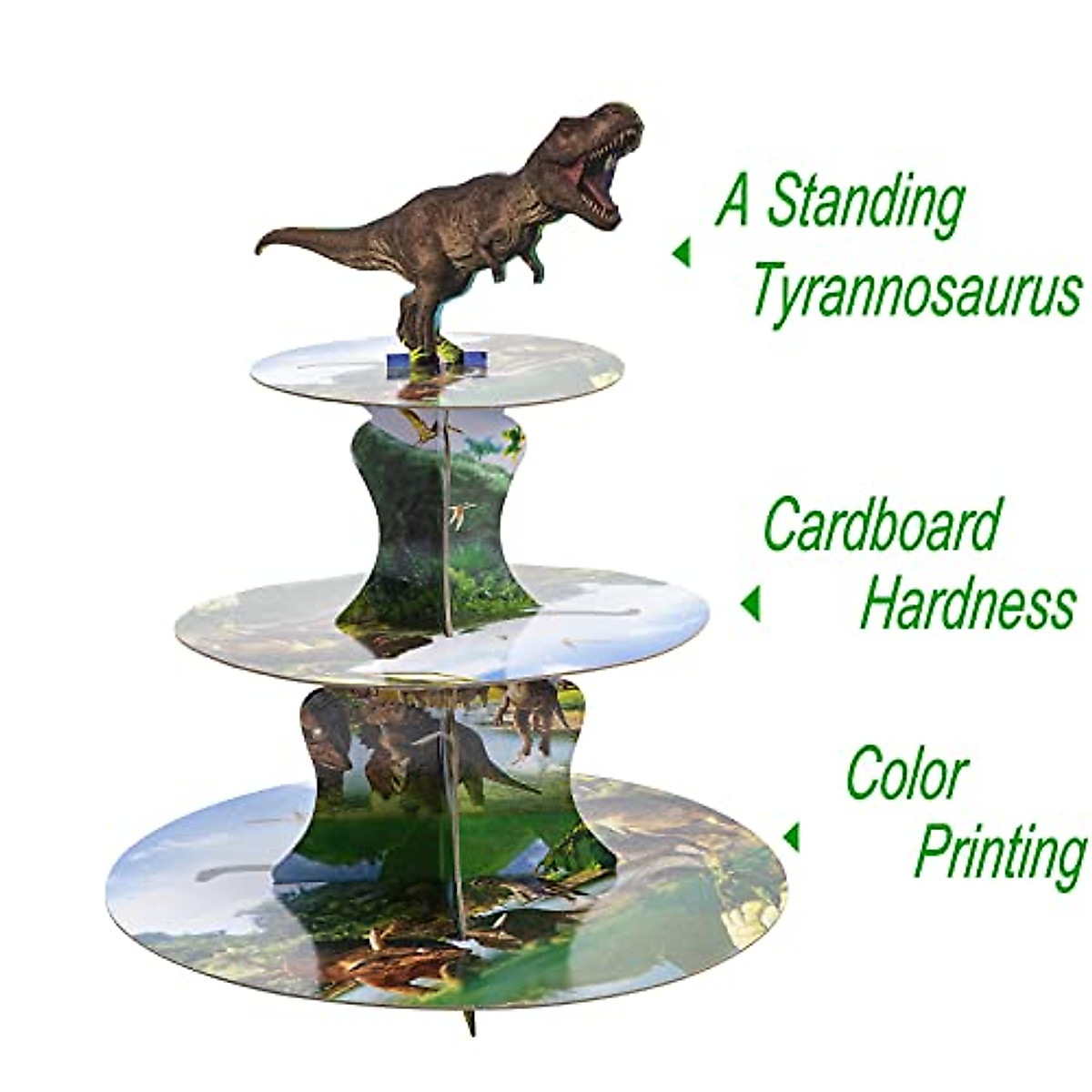 Dinosaur Cupcake Stand 3 Tier Cupcake Stand for Boys Dinosaur Birthday Party Cardboard Cupcake Stand for 24 Cupcakes