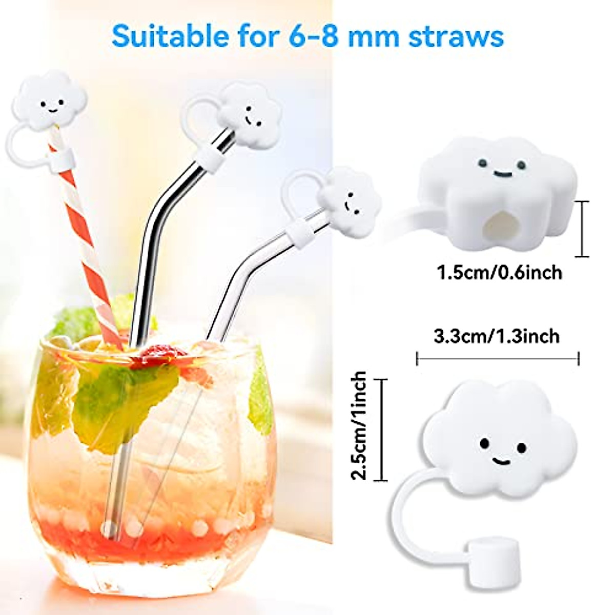 8PCS Cloud Shape Straw Covers Cap, Silicone Straw Plug, Straw Tips Cover Straw Covers Cap, Cute Silicone Cloud Straw Covers, Silicone Straw Lid for 6-8 mm Straws