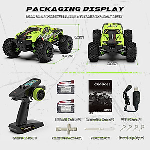 CROBOLL 1:18 Remote Control car for Kids Adults,36 KPH High Speed Monster Trucks 4x4 Off-Road Hobby Fast RC Car,2.4GHz 4WD All Terrain Electric Vehicle with 2 Rechargeable Batteries,Gifts for Boy Girl