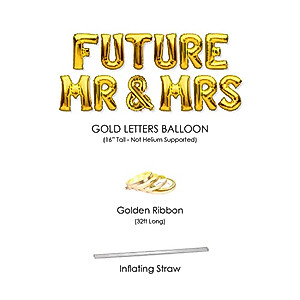 PartyForever Gold FUTURE MR & MRS Balloon Banner Bride and Groom Party Decorations for Bridal Shower and Engagement Party