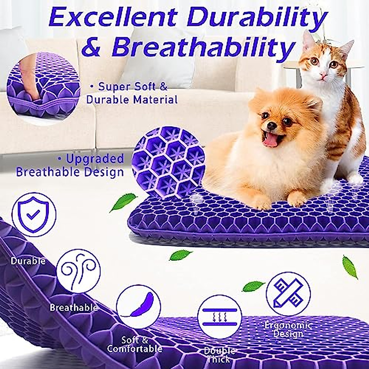 Gulymm Extra Large Gel Seat Cushion, Gel Car Cushion for Long Sitting, Chair Pads with Large Double Thick Breathable Honeycomb Design, Pressure Relief, Car Seat Wheelchair Cushion for Relieves Fatigue