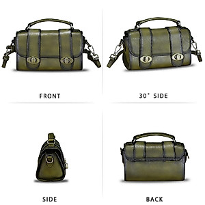 Genuine Leather Satchel for Women Vintage Purse Handmade Handbag Retro Crossbody Bag Purse (Green)