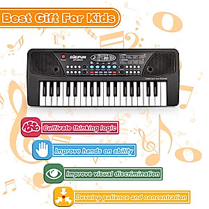 Piano Keyboard for Kids, EOOLEOW 37 Keys Portable Electronic Piano for kids with Microphone - Music Keyboard Piano Toys for 3 4 5 6 7 8 9 Year Old Boys and Girls (Black)