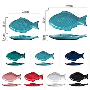 DOITOOL Ceramic Plate Fish Shaped Plate Fish Dish Porcelain Serving Platter Decorative Snack Storage Platter for Home Kitchen Black