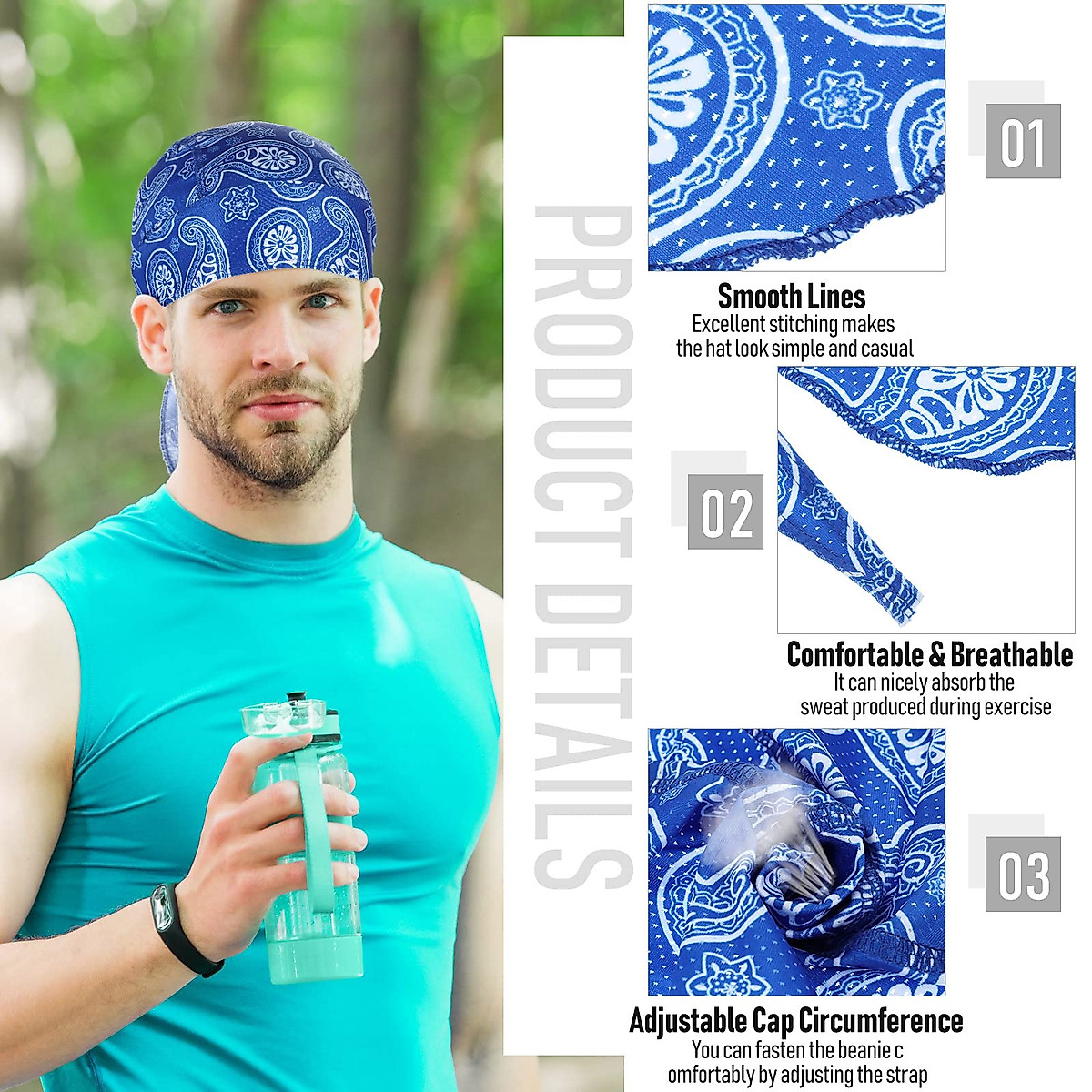 6 Pieces Do Rags Sweat Wicking Beanie Cooling Durags Skull Cap Motorcycle Head Wrap Bandana for Men Women (Paisley)