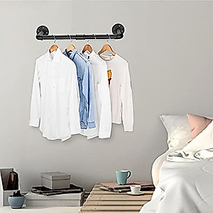 Pynsseu Pipe Clothes Rack, 22 Inch Industrial Clothes Rack Wall Mount, Iron Heavy Duty Clothes Bar, Vintage Coat Hanger Rod 2 Pack.