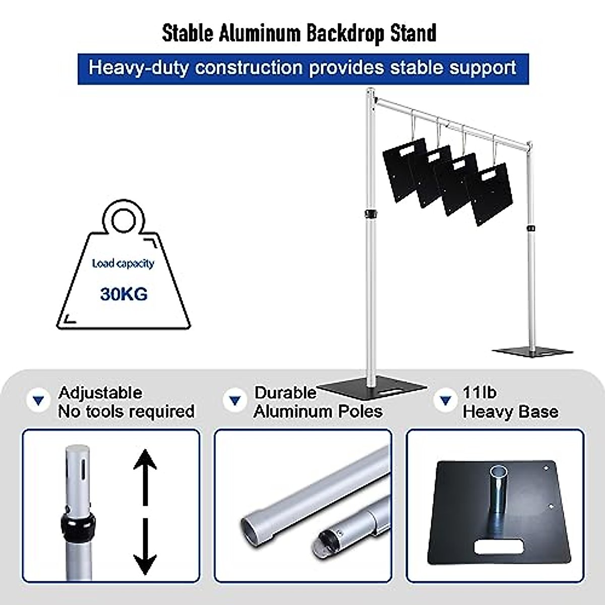 Hecis Portable Backdrop Stand with Crossbar, Adjustable Pipe and Drape Backdrop Kit for Event， Party, Trade Shows and Wedding Decor, 10FT Square Backdrop Frame