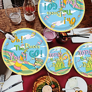 Generic 80PCS Oh The Places You'll Go Party Decorations Dr Seuss Party Decorations Oh The Places You'll Go Party Plates Napkins Forks Tableware Set for Kids Graduation Party