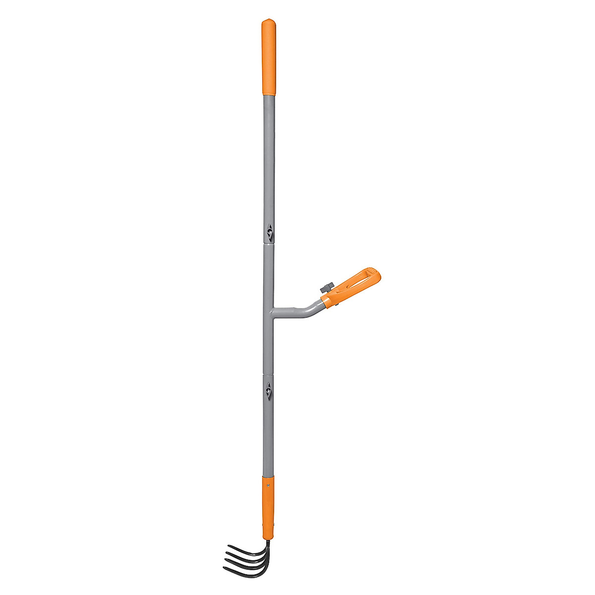 ErgieShovel ERG-CLTV45 w/54, 5-in-1 Impact Resistant Garden Soil Cultivator w/ 5-in-1 Piece Forged Steel Head, 4-Tine, 54-Inch Shaft, w/Patented Ergonomic Second Handle, Gray/Orange