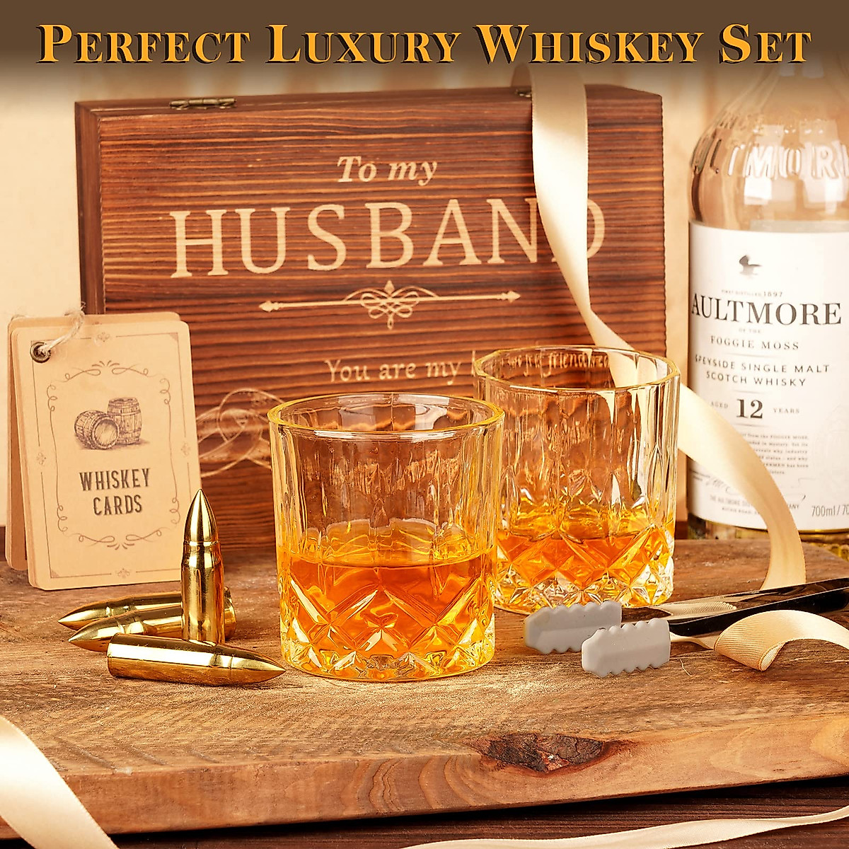Anniversary Oaksea for Husband Him Men, Stainless Steel Engraved Whiskey Stones Glasses Set Gifts, Birthday Wedding Gift for Dad Husband Boyfriend Fiance, Cool Burbon Scotch Set Gifts