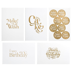 Paper Play 20 Pack Assorted Birthday Cards - 4 Matte Gold Foil Designs Happy Birthday Cards - 4 x 6 Inches Blank Birthday Notes Bulk Box Set - Greeting Cards with Envelopes & Gold Foil Stickers