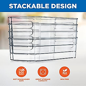 NutriChef Set of 8 Refrigerator Bins-4 Wide and 4 Narrow Stackable Fridge Organizers for Freezer, Kitchen, Countertops, Cabinets-Designed with Practical Carry Handles and Interior, 8 containers, Clear