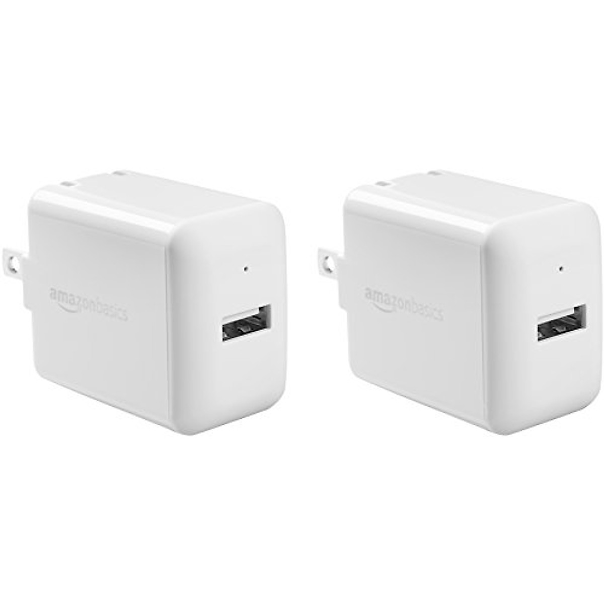 AmazonBasics 12W One-Port USB-A Wall Charger (2.4 Amp) for Phones (iPhone 13/12/11/X, Samsung, and more) - White (2-Pack)