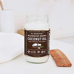 Dr. Bronner's - Organic Virgin Coconut Oil (Whole Kernel, 14 Ounce) - Coconut Oil for Cooking, Baking, Hair & Body, Unrefined & Fresh-Pressed, Rich & Nutty Flavor, Fair Trade, Vegan, Non-GMO
