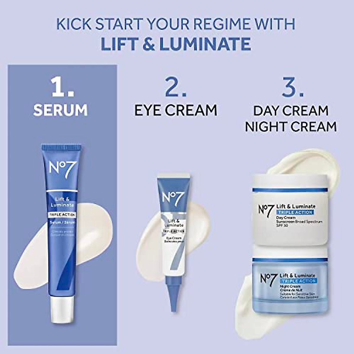 No7 Lift & Luminate Triple Action Face Serum - Collagen Peptide Anti-Wrinkle Serum + Brightening Emblica & Vitamin C Face Serum + Pro Retinol Skin Firming Hyaluronic Acid & Hibiscus (30ml)