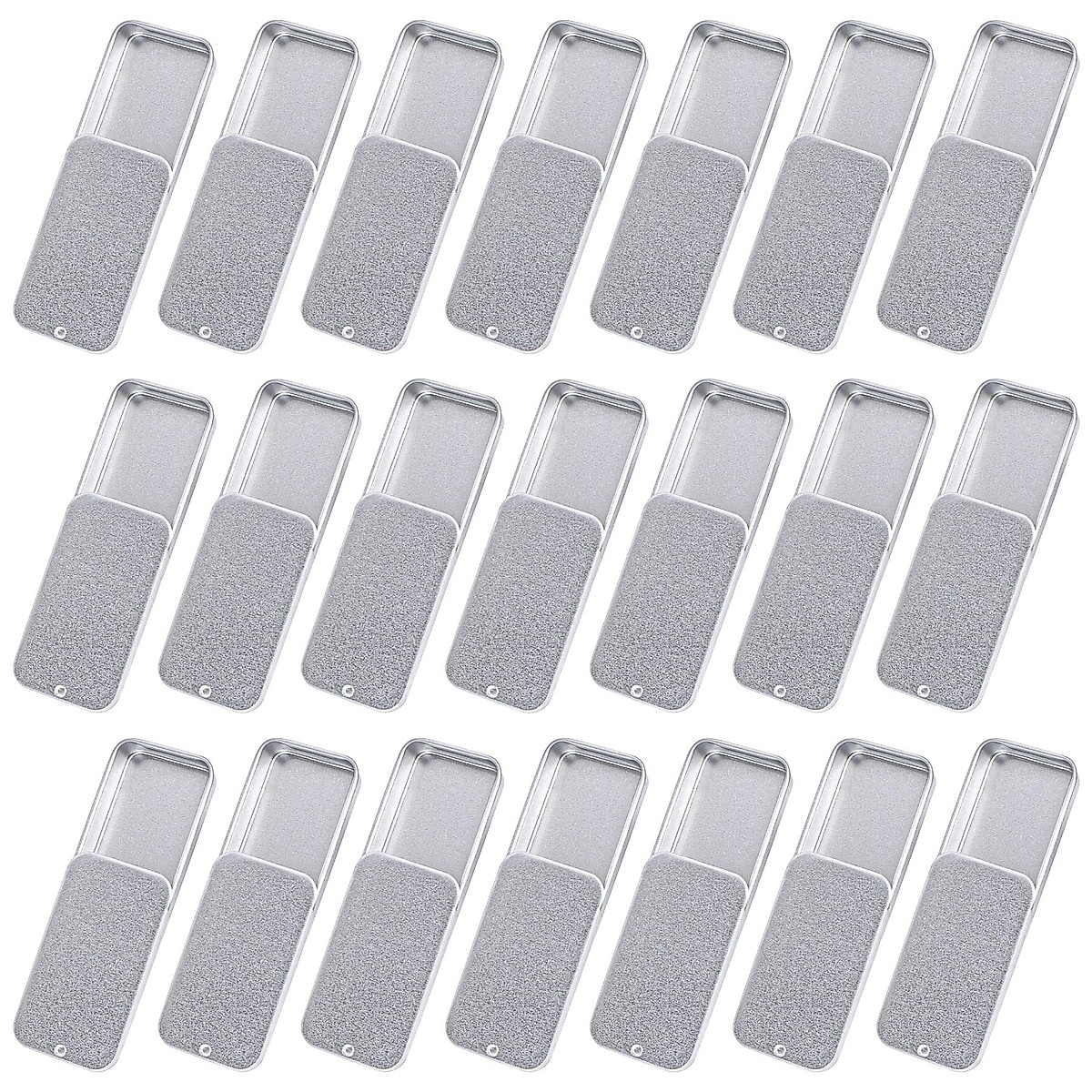 Framendino, 50 Pack Metal Tin Box Containers Mini Empty Slide Top Tin Case Small Rectangular Empty Storage Boxes for Wedding Jewelry Lip Balm Container Cosmetic Organizer