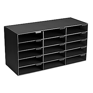 AdirOffice Cardboard Paper Organizer - Classroom Mailbox, Literature Organizers, Office Sorter Mailboxes, Construction papers Storage with Slots, Compartment Shelf Holder (15 Slot, Black)