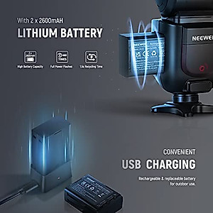 NEEWER Z1-C TTL Round Head Speedlite Flash Kit Compatible with Canon, 76Ws 2.4G 1/8000s HSS Flash with Modeling Lamp, Two 2600mAh Lithium Battery and USB Charger, 480 Full Power Shots, 1.5s Recycling