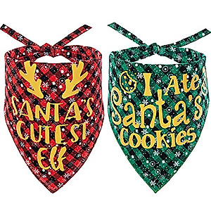 PAWNISAW Dog Christmas Bandanas - Cute Snowflake Bronzing Plaid Dog Holiday Bandanas Triangle Bibs Dog Kerchief Set Scarfs for Girl Boy Small Medium Large Dogs