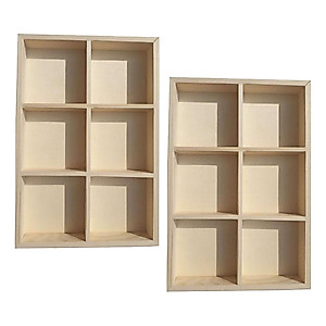 Wakauto 2Pcs Wooden Storage Divider Box Showcase Display Box 6 Grid Wood Organization Tray Desk Display Crafts Holder for Art Supplies Organizer