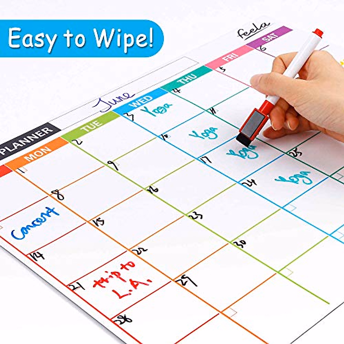 4 Pack Dry Erase 2023 Magnetic White Board Calendar Kit, Feela Monthly Weekly Calendar for Wall Refrigerator, Office Supplies with 8 Magnetic Erase Markers, 1 Eraser, 10 Stickers for Schedule