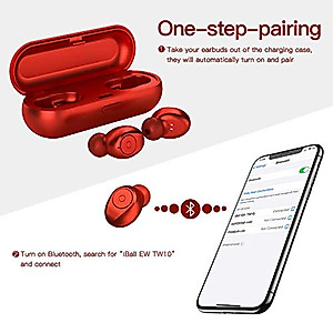 Bluetooth 5.0 Wireless Earbuds Super Portable True Wireless Stereo Headphones in Ear Deep Bass Built in Mic IPX6 Waterproof with Charging Case (Only 50g) 40H Playtime for Workout Running (Red)