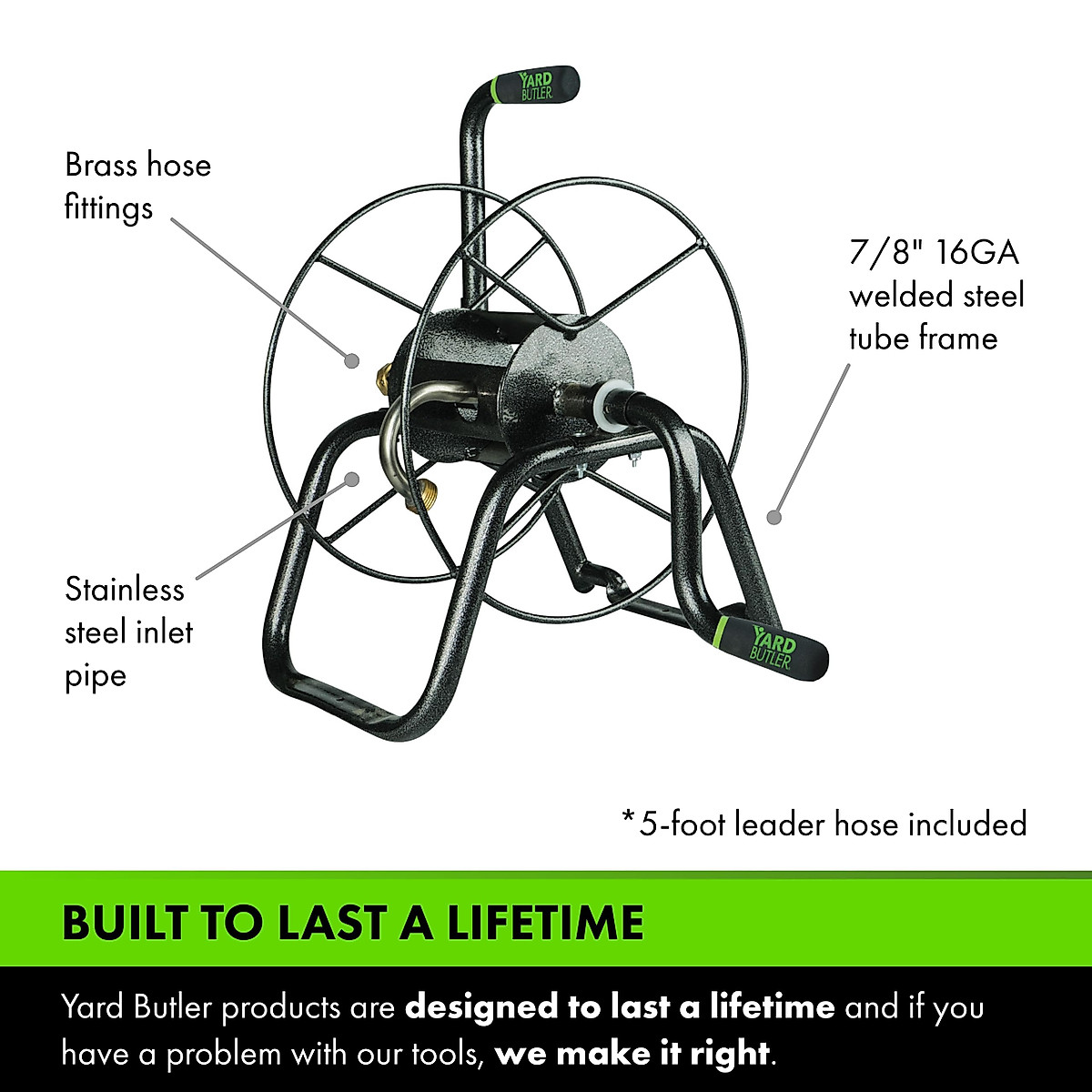 Yard Butler Handy Reel Silver Vein - Compact & Easy-to-Use Garden Hose Reel - Portable Design with Mounting Option - Make Watering Your Plants, Flowers & Lawn Easy