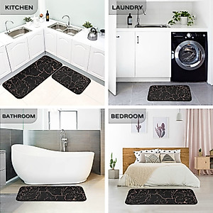 Rose Gold Marble Texture Kitchen Rugs Set 2 Pieces Washable Kitchen Mat Non-Slip Soft Absorbent Microfiber Bath Doormat Carpet Runner Rug Set for Floor Sink 20"x28"+20"x47"