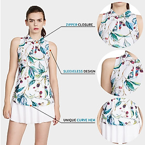 CQC Women's Sleeveless Golf Shirts Quick Dry Floral Athletic Polo with Collar Zip Up Lightweight Tennis Tank Tops Fructus M