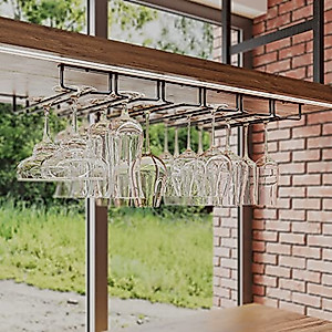 Wallniture Pinot Wine Glass Holder Under Shelf & Cabinet Kitchen Storage Organizer for 24 Wine Glasses 14" Wine Glass Rack Black Metal