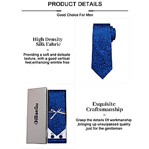 DiBanGu Paisley Ties for Men Silk Necktie and Pocket Square Cufflinks Tie Clip Set Woven Classic Mens Tie for Wedding Party, Royal Blue