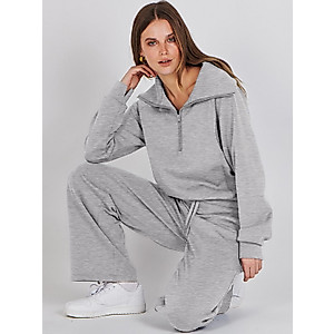 ANRABESS Women 2 Piece Outfits Sweatsuit Oversized Sweatshirt Sweatpants Tracksuit Sweat Lounge Matching Set 2025 Fall Trendy Light Grey Medium