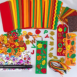 Winlyn 36 Sets Fall Craft Kits Fall Kids Crafts DIY Fall Bookmarks Decorations Art Sets Smiling Autumn Leaf Pumpkin Foam Stickers Arts and Crafts for Kids Thanksgiving Halloween Classroom Activities