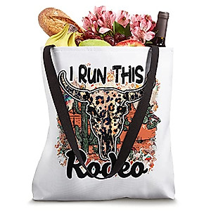 Leopard Bull Skull I Run This Rodeo Desert Cactus Western Tote Bag