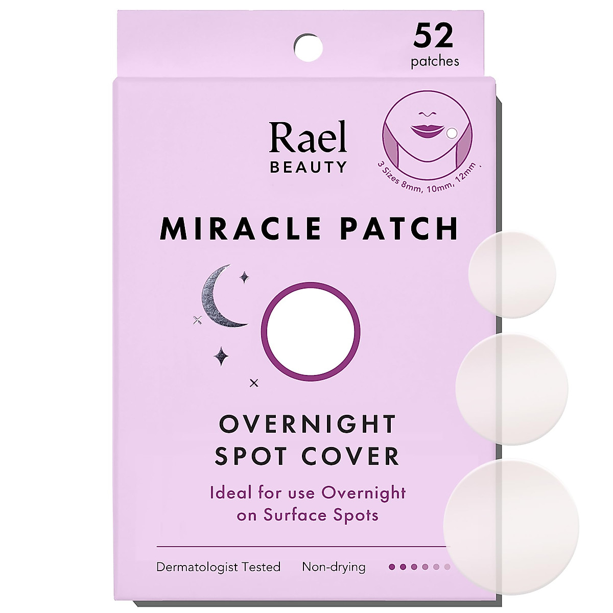 Rael Pimple Patches - Miracle Overnight Spot Cover, Thicker & Extra Adhesion, Hydrocolloid Acne Treatment for Face, Zits & Blemishes, Korean Skin Care, Vegan & Cruelty-Free, 3 Sizes (52 Count)