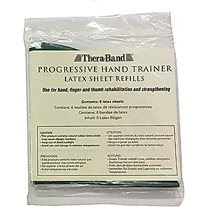 TheraBand Progressive Hand Trainer, Wrist, Forearm, and Hand Strengthener for Rock Climbing, Guitar and Piano Players, Post Surgery Rehab and Therapy, 6 Refill Sheets, Green, Heavy, Level 4
