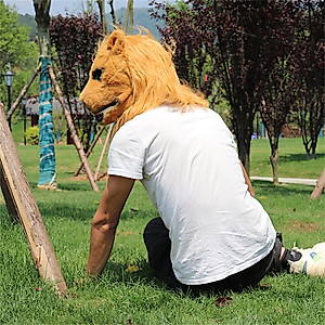 Xerial Realistic Furry Animal Mask with LED Light, Plush Lion Mask with Moving Jaw