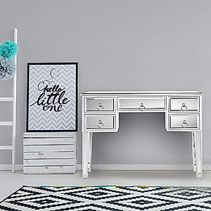 Henf Mirrored Makeup Vanity Table Desk,Mirrored Console Table, 5 Drawers Media Console Table for Women Home Office Writing Desk Smooth Finish