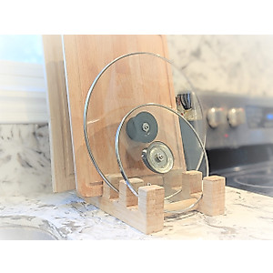 Stock N Wares Bamboo Cutting Board Holder, Pot Lid Holder, Cook Book Stand, Tablet Holder for Kitchen, Stylish Low Profile, 10.38" Lx7 Wx2.5 H(26.35cmx17.78cmx6.35cm)