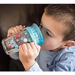 Nuby 360 Edge 2 Stage Drinking Rim Cup with Removable Handles & hygienic Cover: 10 Oz/ 300 Ml 12M+ Space Aqua