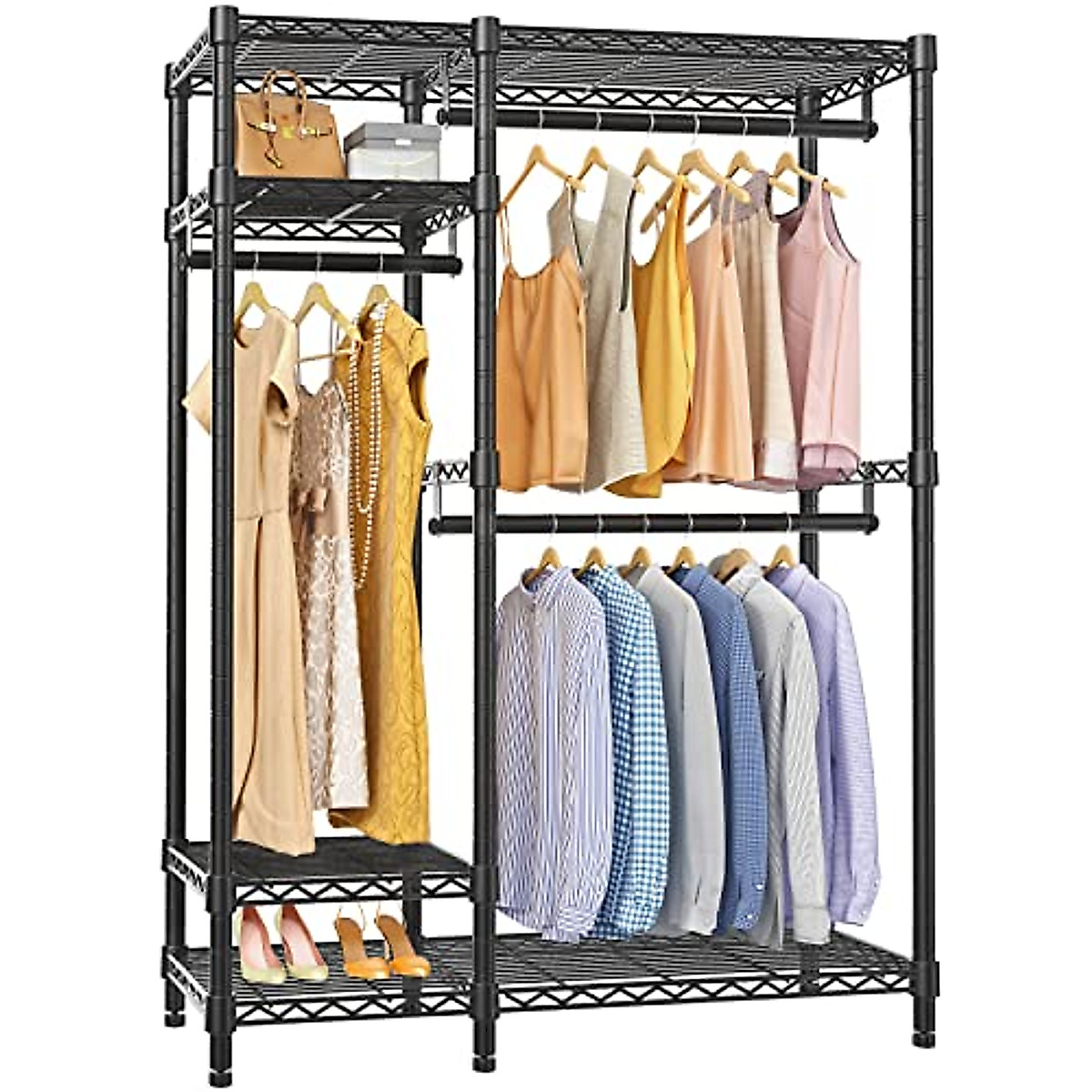 VIPEK V2 Garment Rack Metal Clothing Rack for Hanging Clothes, 4 Tiers Wire Shelving Clothes Rack with 3 Hanging Rods, Free Standing Closet Wardrobe, 45" Lx16.5 Wx76.4 H, Max Load 600LBS, Black