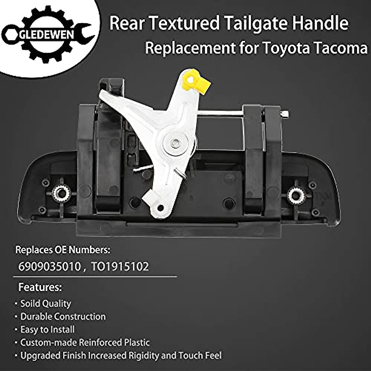 Tailgate Door Handle, Exterior Rear Textured, Compatible with 1995 1996 1997 1998 1999 2000 2001 2002 2003 2004 Toyota Tacoma Pickup Replace# 6909035010 TO1915102 Tail gate Outside Liftgate Lock Latch
