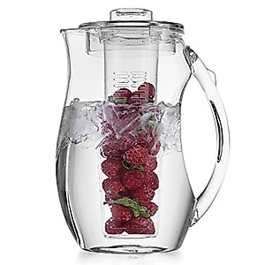 Water Infuser Pitcher – Fruit Infuser Water Pitcher By Home Essentials & Beyond – Shatterproof Acrylic Pitcher – Elegant Durable Design – Ideal for Iced Tea, Fruit Infused Water and Juice (93 oz)