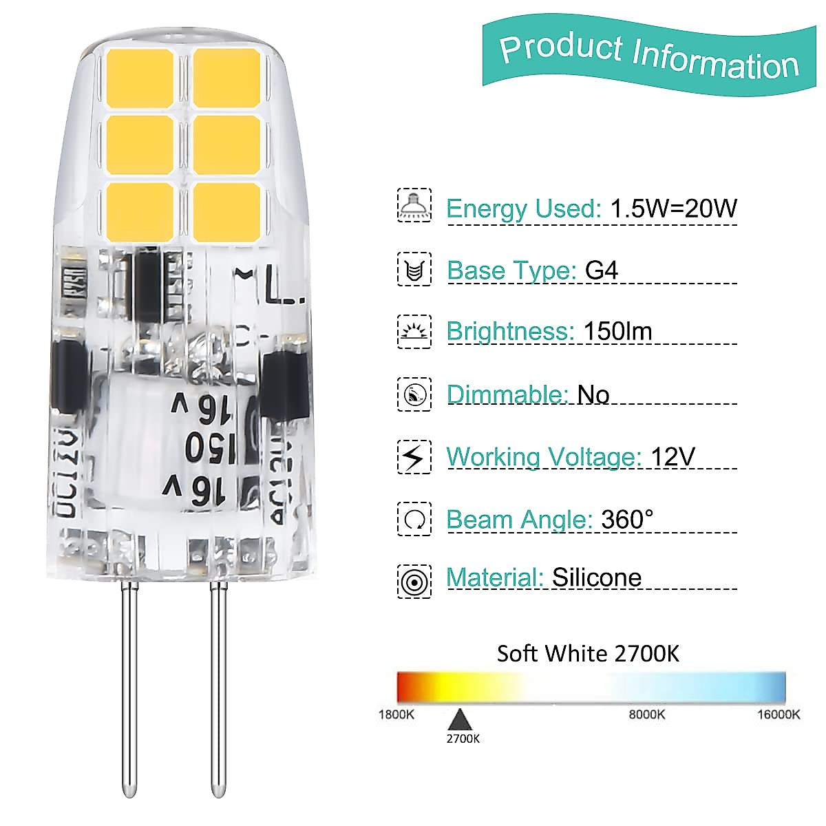 Amazing power G4 LED Bulb, G4 Light Bulb Type Bi Pin Base Bulb AC/DC 12V 20W Equivalent G4 Halogen Bulbs for Under Cabinet Range Hood Lighting Soft White 2700K 5-Pack