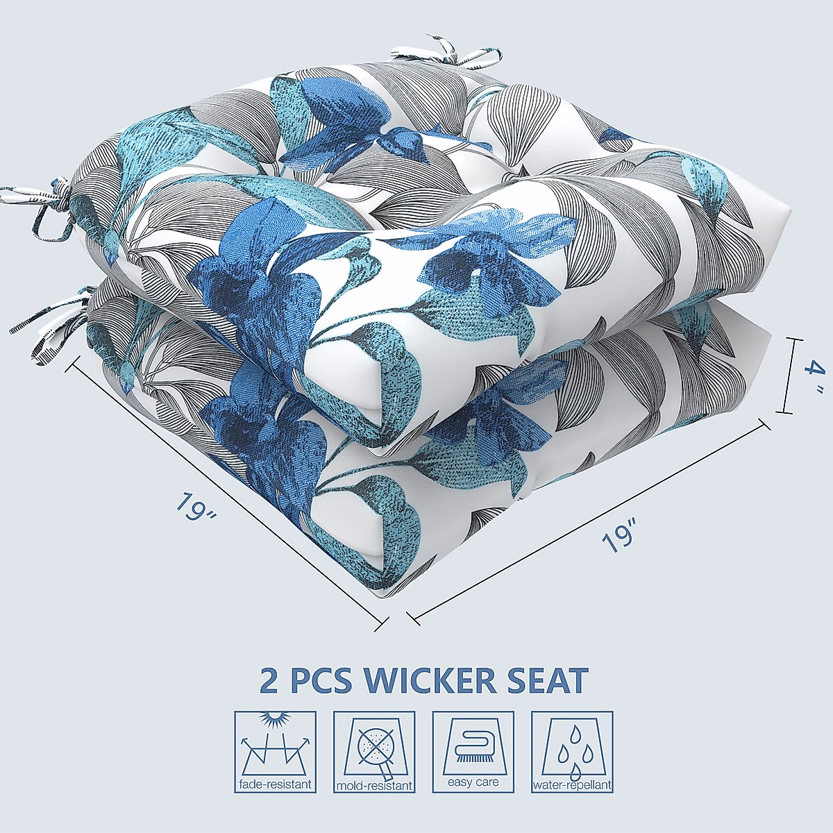 LVTXIII Outdoor Wicker Seat Cushions, Decorative Tufted Chair Pads 19"x19"x4" Seat Cushion Sets for Patio Garden Home Office Chair, Round Back, Set of 2, Clemens Noir Blue