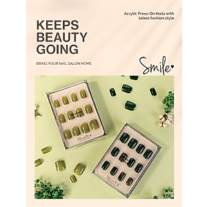 MelodySusie Press on Nails Short Square Acrylic Fake Nails Kits Press on False Supremely Fit & Natural Nails Stick On Nails in 30pcs 12Sizes Disposable Manicure for Women and Girls, Forest Green